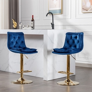 Velvet Adjustable Bar Stools With Golden Base Set of 2 - Bed Bath ...