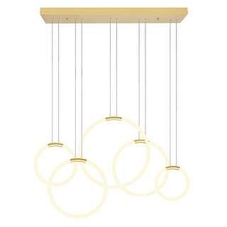Hoops 5 Light LED Chandelier With Satin Gold Finish - Satin Gold - Bed ...