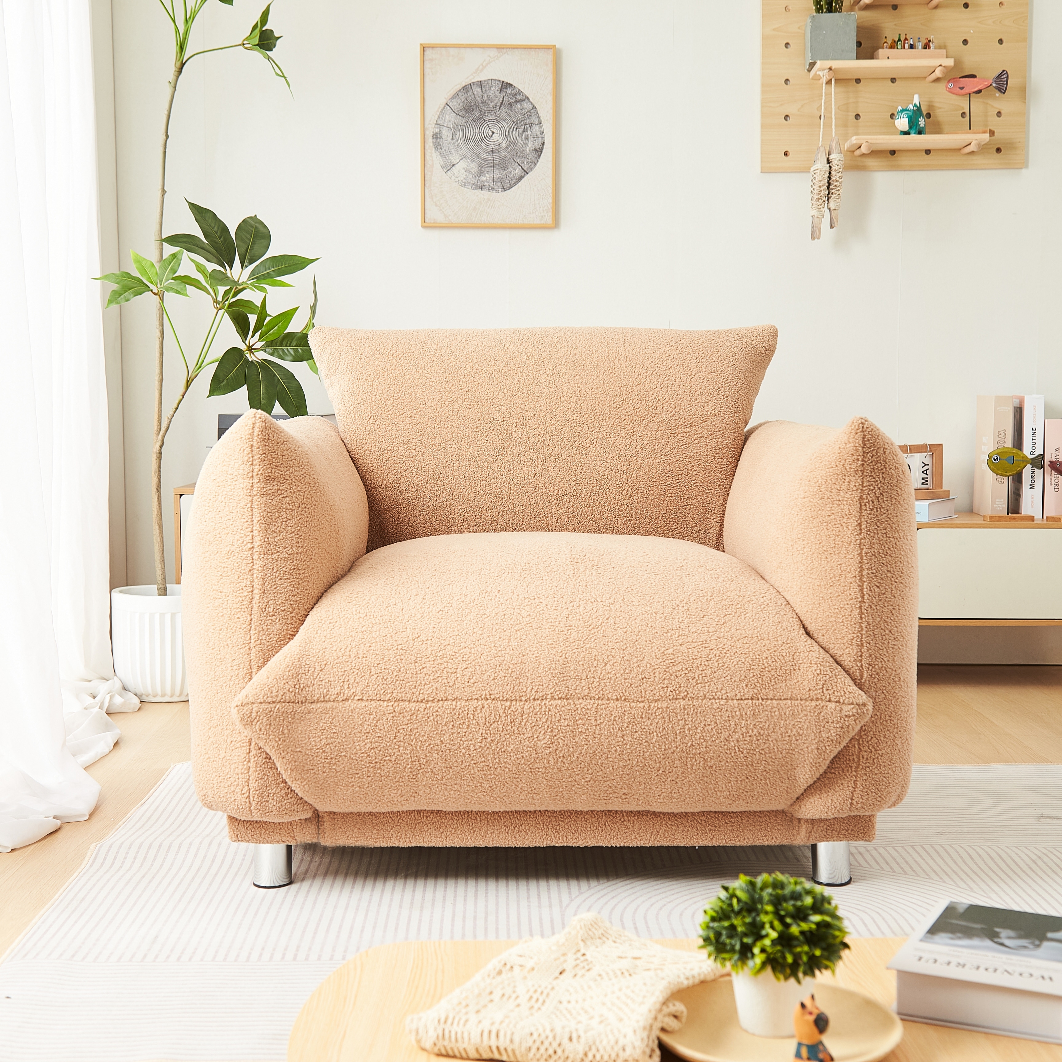 Flannelette Single Sofa Bread-shape Arm Chair Sofa with Anti-skid ...