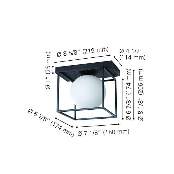 Grayson - 1-Light Ceiling Light - Matte Black Finish and White Glass ...