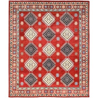 Shahbanu Rugs Salsa Red Special Kazak with All Over Geometric Pattern ...