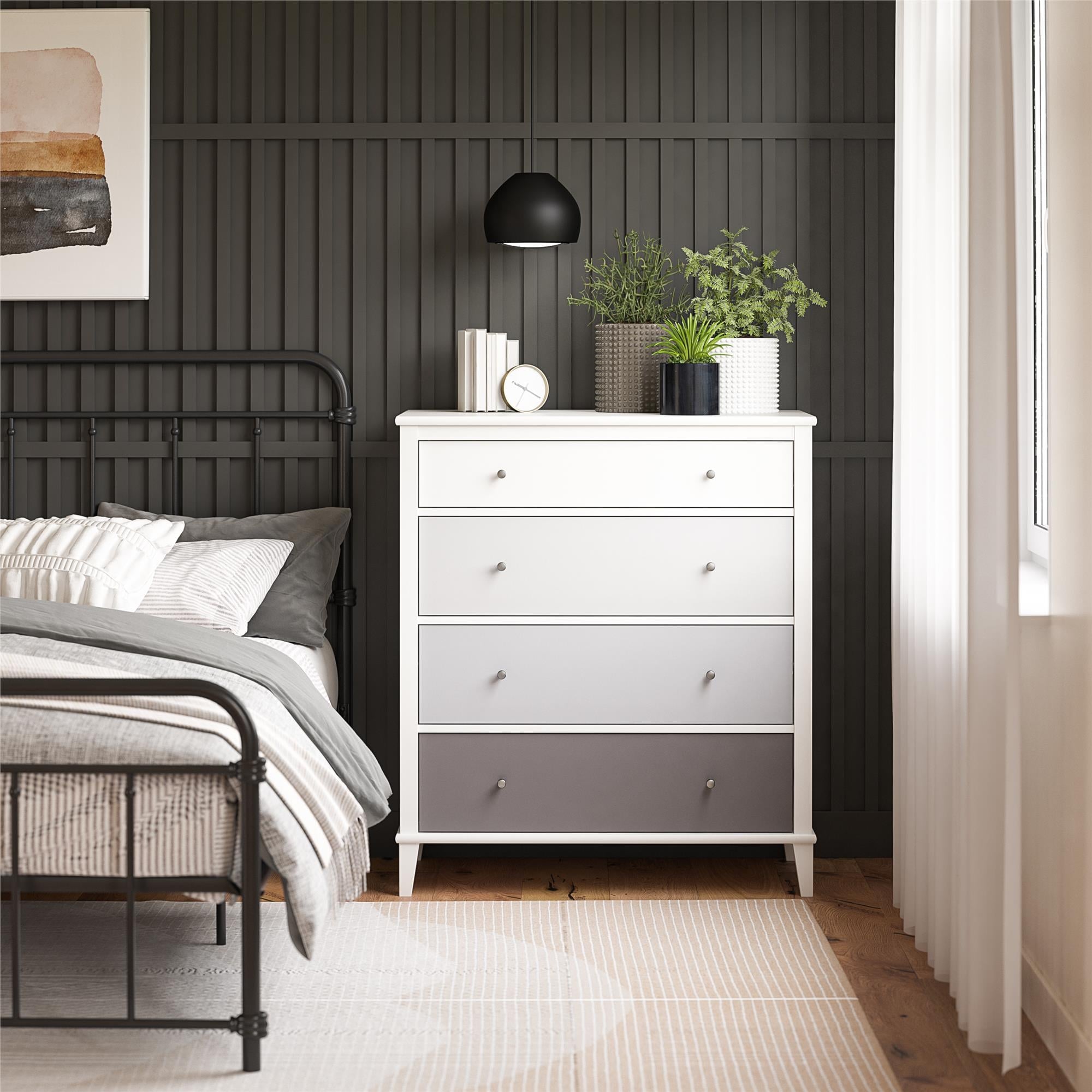 Ameriwood Home Multi-Colored 4 Drawer Dresser, White and Gray - Bed ...