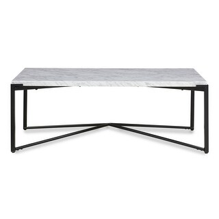 Agnew 48 Inch Coffee Table, White Marble Top, Tubular Black Steel Base ...