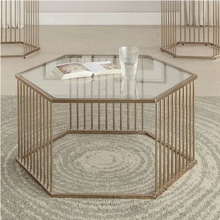 Champagne coffee table glass oaklie table hexagon shape table - Bed ...