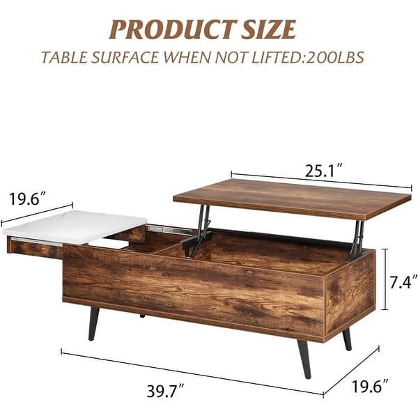 Lifting Coffee Table with 2 hydraulic Lift Arms Storage Shelf - Bed ...
