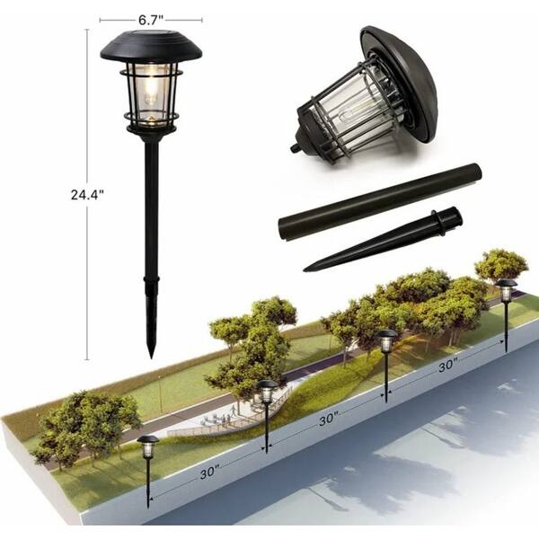 Outdoor Glass Solar Pathway Lights - Aluminum & Steel Frame (Set Of 5 ...