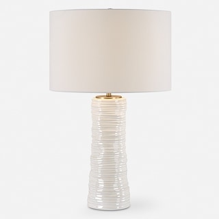 Ribbed Porcelain Table Lamp with Round Shade - 27.5" - White - Bed Bath ...