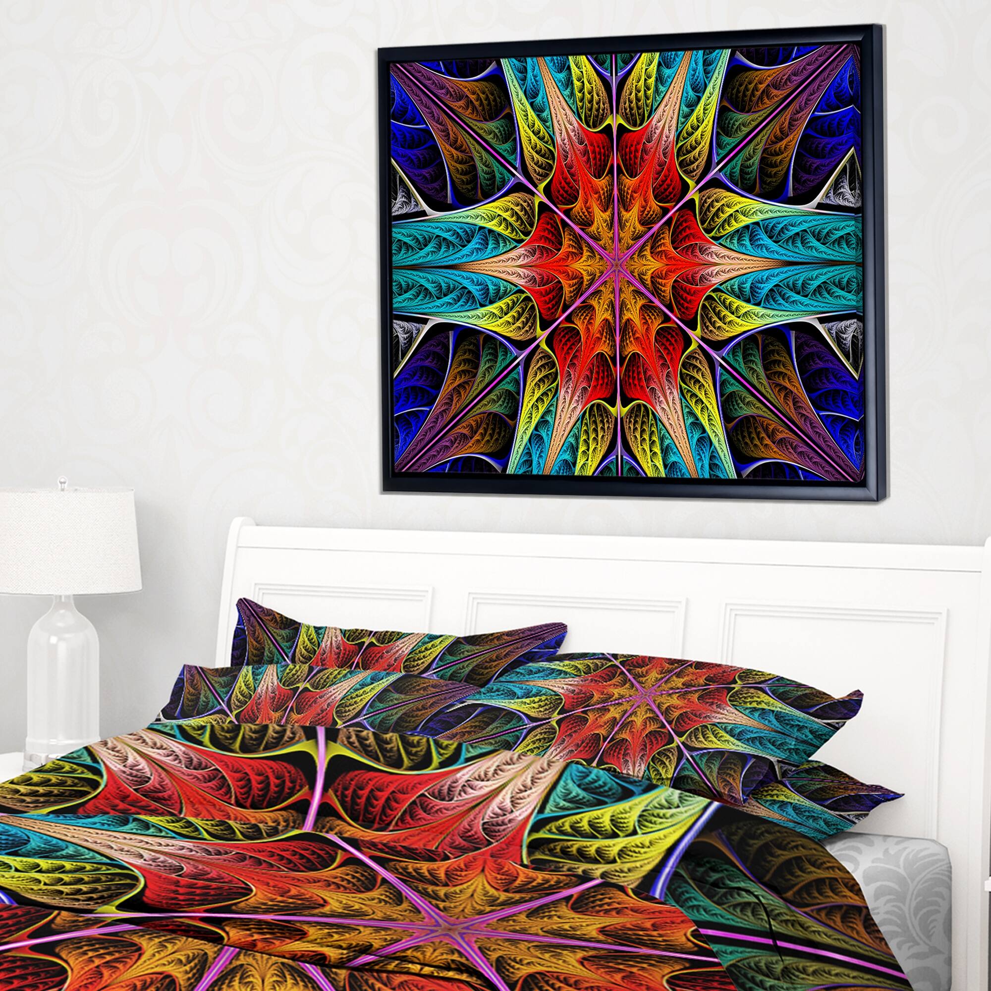 Designart Colorful Fractal Stained Glass Abstract Framed Canvas Art Print Bed Bath And Beyond