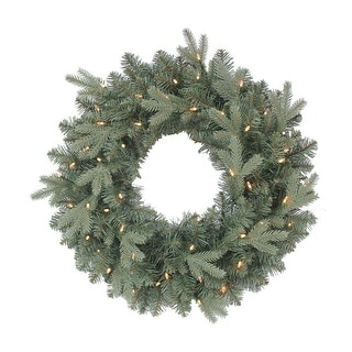 Pre-Lit LED Cluster Flocked Blue Spruce Artificial Christmas Wreath ...