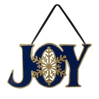 16" Blue and Gold "JOY" Metal Christmas Wall Sign - Bed Bath & Beyond ...