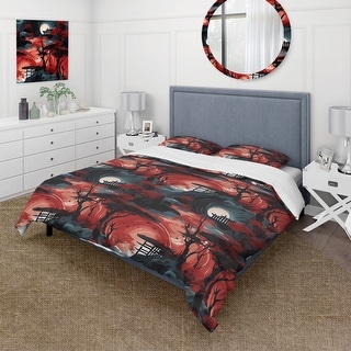 Designart "Red Torii Gate Japanese Pattern I" Black Abstract Bedding ...