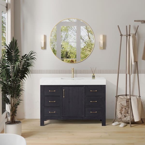 Leon 48 in. Single Bathroom Vanity with Composite Stone Top - On Sale ...