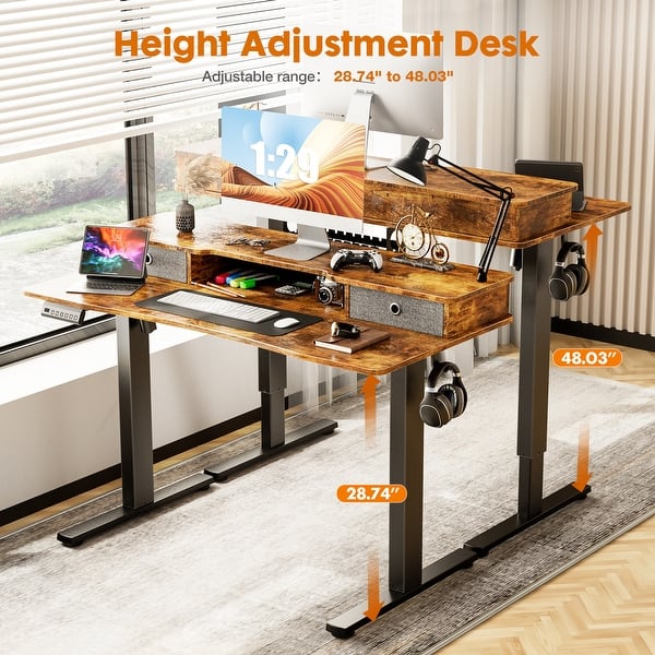 Home Office Height Adjustable Electric Standing Desk with Storage Shelf ...