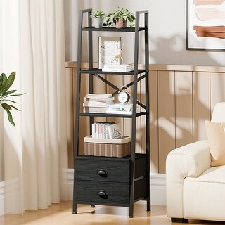 Ladder Shelf,Small Bookshelf with 2 Drawers,Vertical Bookcase Storage ...