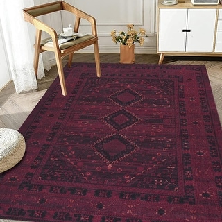 Machine Washable Area Rug-Olympus Turkoman Oriental Bokhara Burgundy ...