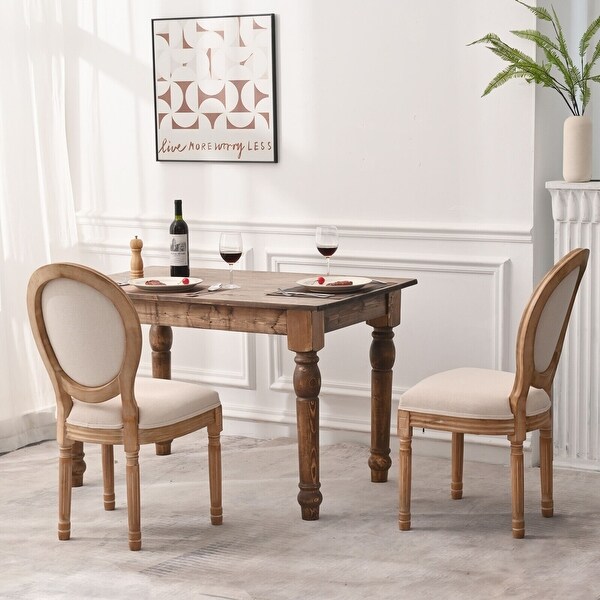 French Country Dining Chairs Upholstered Farmhouse Dining Room Chairs with Round Back and Wood Legs Set of 2 Antique Grey White