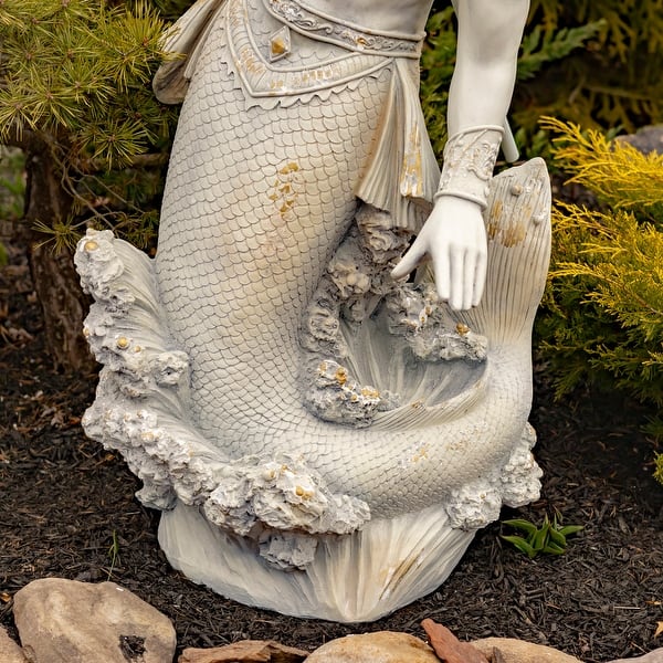 48 Inch Tall Magnesium Merman Garden Statue "Scotty" Antique Grey - Bed ...