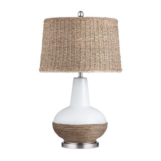 White Ceramic and Rattan Table Lamp with Rattan Shade - Bed Bath ...