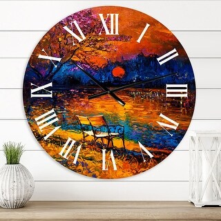 Designart 'Red Moon Sunset in Autum Forest' Farmhouse wall clock - Bed ...