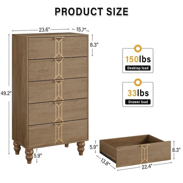 Modern Wooden 5 Drawer Dresser with Vintage Pattern Design - Bed Bath ...