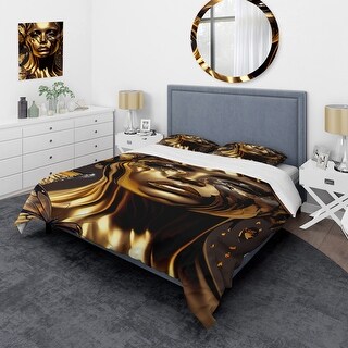 Designart "Woman With Black And Gold Butterflies I" Black Glam ...