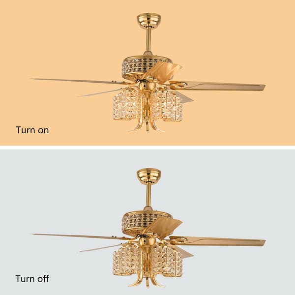Luxury Crystal Golden Ceiling Fan Light Reversible with Remote - 52 ...