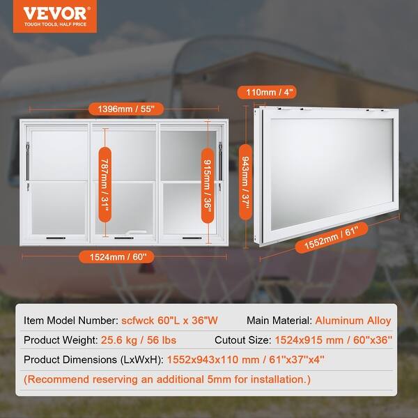 VEVOR Concession Window 60"x36" Aluminum Alloy Food Truck Service ...
