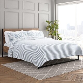 3pc King/Cal King Quilted Coverlet Set Reversible Stripe Dusk Blue ...