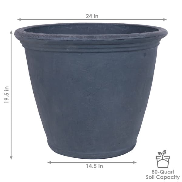 Sunnydaze Anjelica Outdoor Flower Pot Planter - Slate Finish - 24-Inch ...