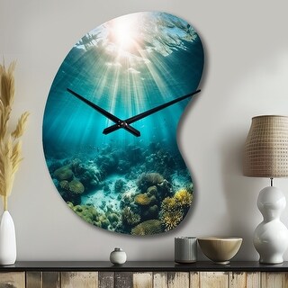 Underwater Coral IV - Coastal Large Wall Clock in Boomerang Shape ...