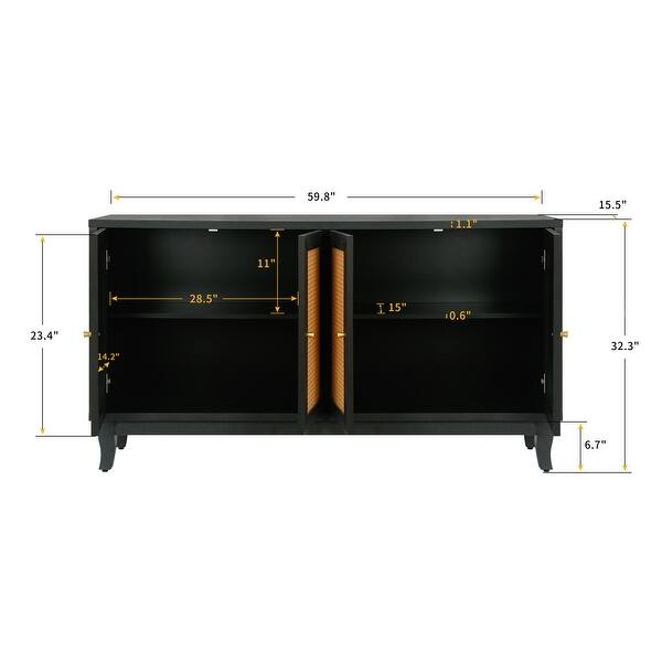 Sideboard Buffer Storage Cabinet With 4 Rattan Doors and Adjustable ...