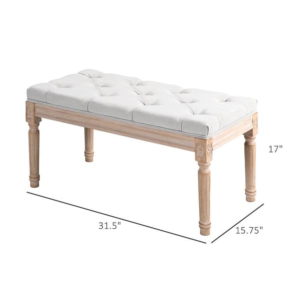 HOMCOM 32" Upholstered Cream White Bedroom End of Bed Bench with Button ...