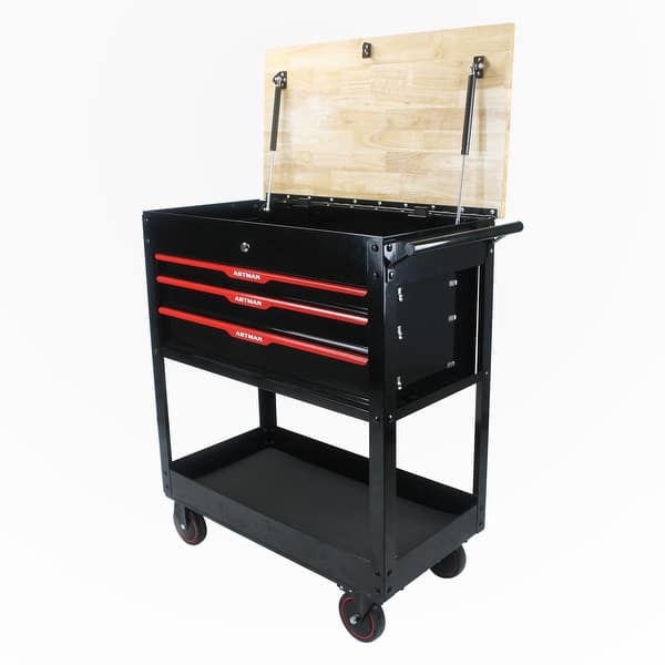 3 Drawers Tool Cart With Wheel And Wooden Top - Bed Bath & Beyond ...
