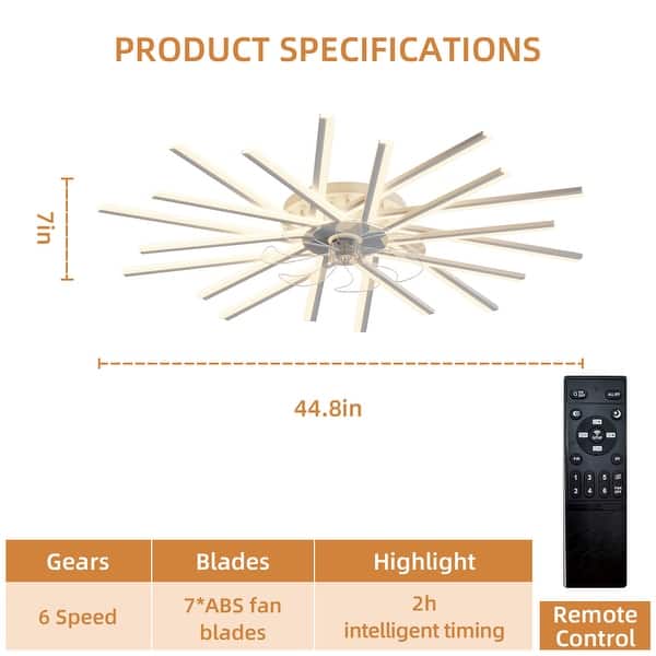 36in Led Ceiling Fan Strip Switching Dimming Intelligent 6 Wind Speed ...