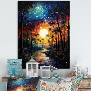Designart "Pointillism Sunset Palm Trees II" Palms & Palm Trees Canvas ...