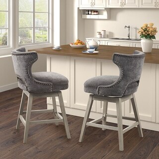 25.75 Inch Swivel Counter Stool with Silver Metal Kick Plate, Solid ...