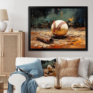 Designart "Baseball Collage Glove And Ball" Sports Framed Canvas Art ...