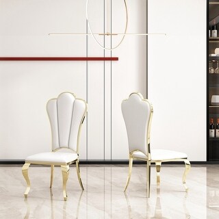 Unique Backrest Design with Stripe SILVER LEG WHITE PU SEAT (4PCS/SET ...