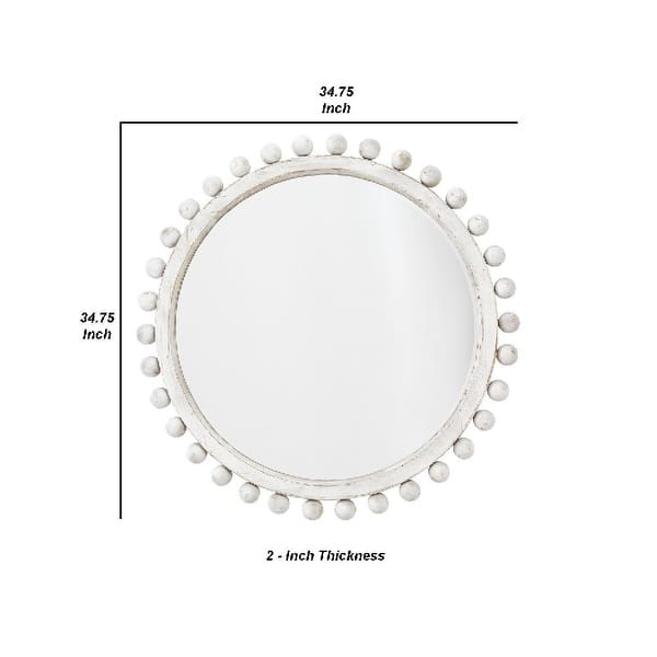 35 Inch Wood Wall Mirror with Round ball Frame - 2 L X 34.75 W X 34.75 ...