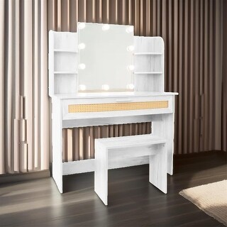 Vanity Desk Set Stool & Dressing Table with LED Lighting Mirror Drawer ...