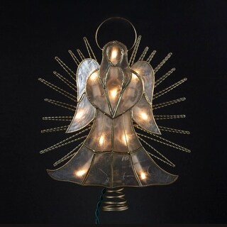 10" Lighted Capiz Angel with Sunburst Rays Christmas Tree Topper ...