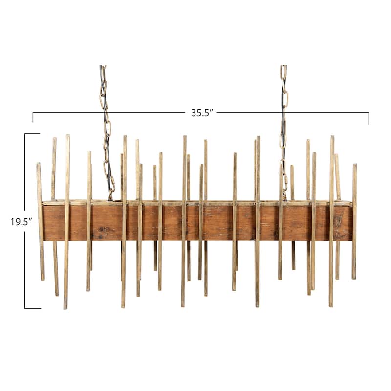 Rustic Wood and Metal Rod Chandelier - Bed Bath & Beyond - 31276353