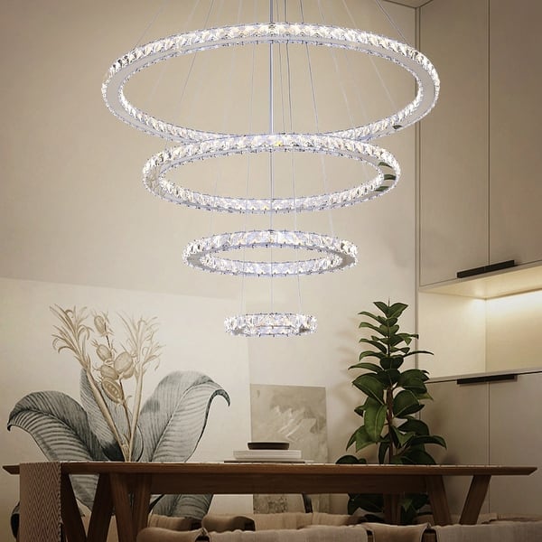 Modern Unique 3-Light Sparkling Crystal Rings LED Pendant Lighting ...