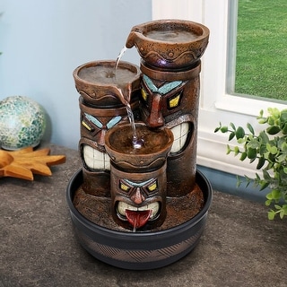 Indoor Tabletop Tiki Water Fountain w/Light - 3-Tier Waterfall Feature ...