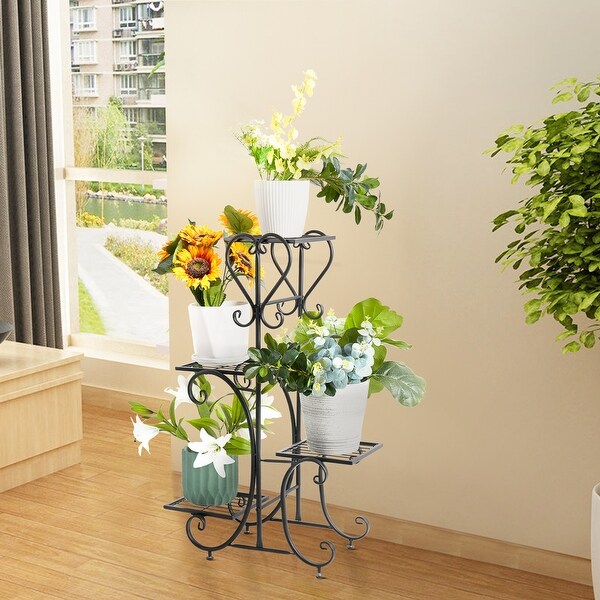 Gymax 6-tier Foldable Metal Plant Stand Flower Pot Display Rack Hinged ...