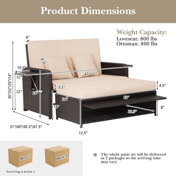 Gymax Rattan Daybed Lounge w/ Retractable Top Canopy Side Tables - Bed ...