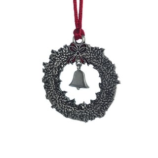 Solid Pewter Christmas Tree Ornament - Bell In Wreath - Bed Bath ...