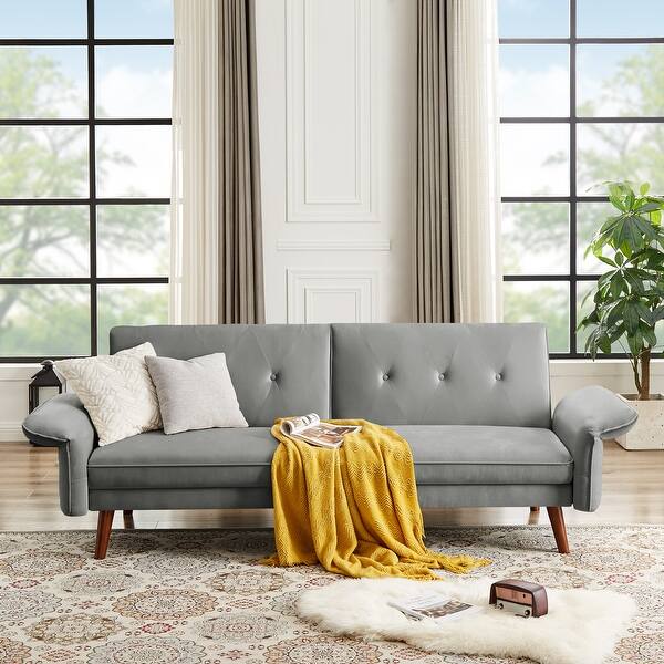 Modern Futon Sofa Bed Convertible Sleeper Sofa with Tapered Wood Legs ...