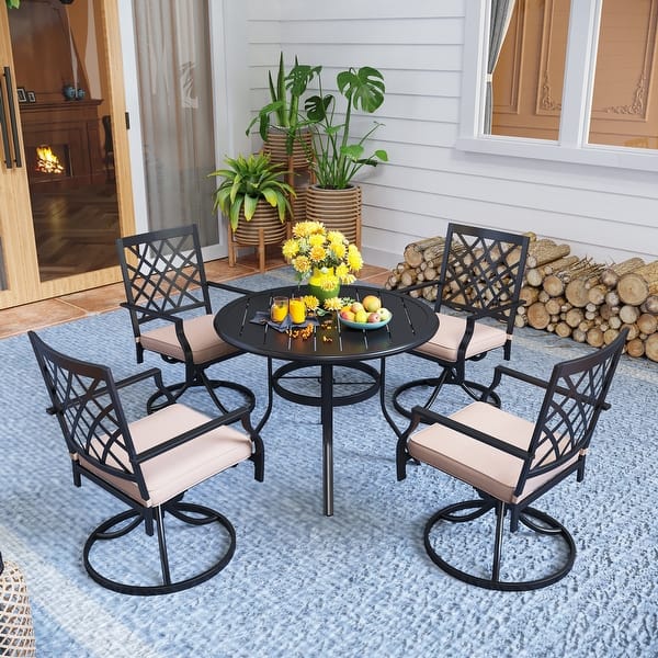 MFSTUDIO 5 Piece Outdoor Patio Dining Set, 4 Swivel Armrest Chairs with ...