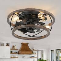 Cusp Barn 18'' Farmhouse Flush Mount Wood Ceiling Fan with Light ...